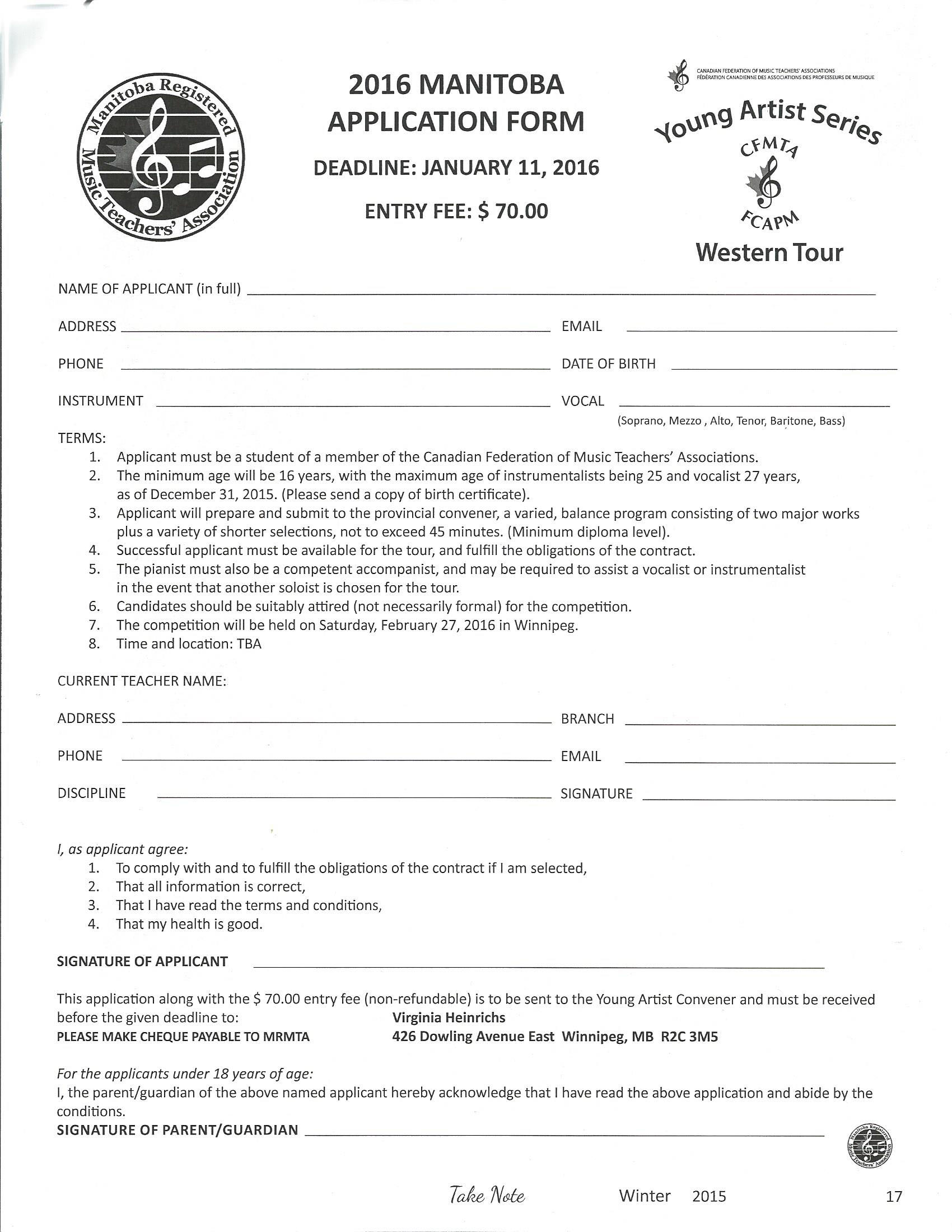 Young Artist application form 2016 – MRMTA